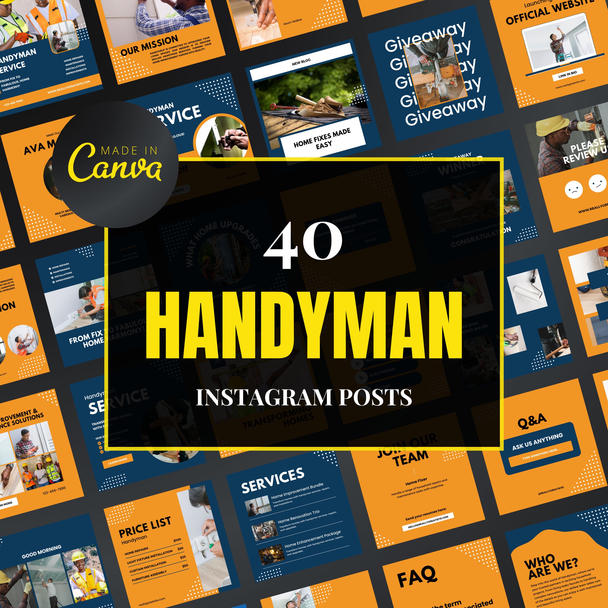 Handyman Canva Templates | Editable Instagram Post Kit for Contractors ...